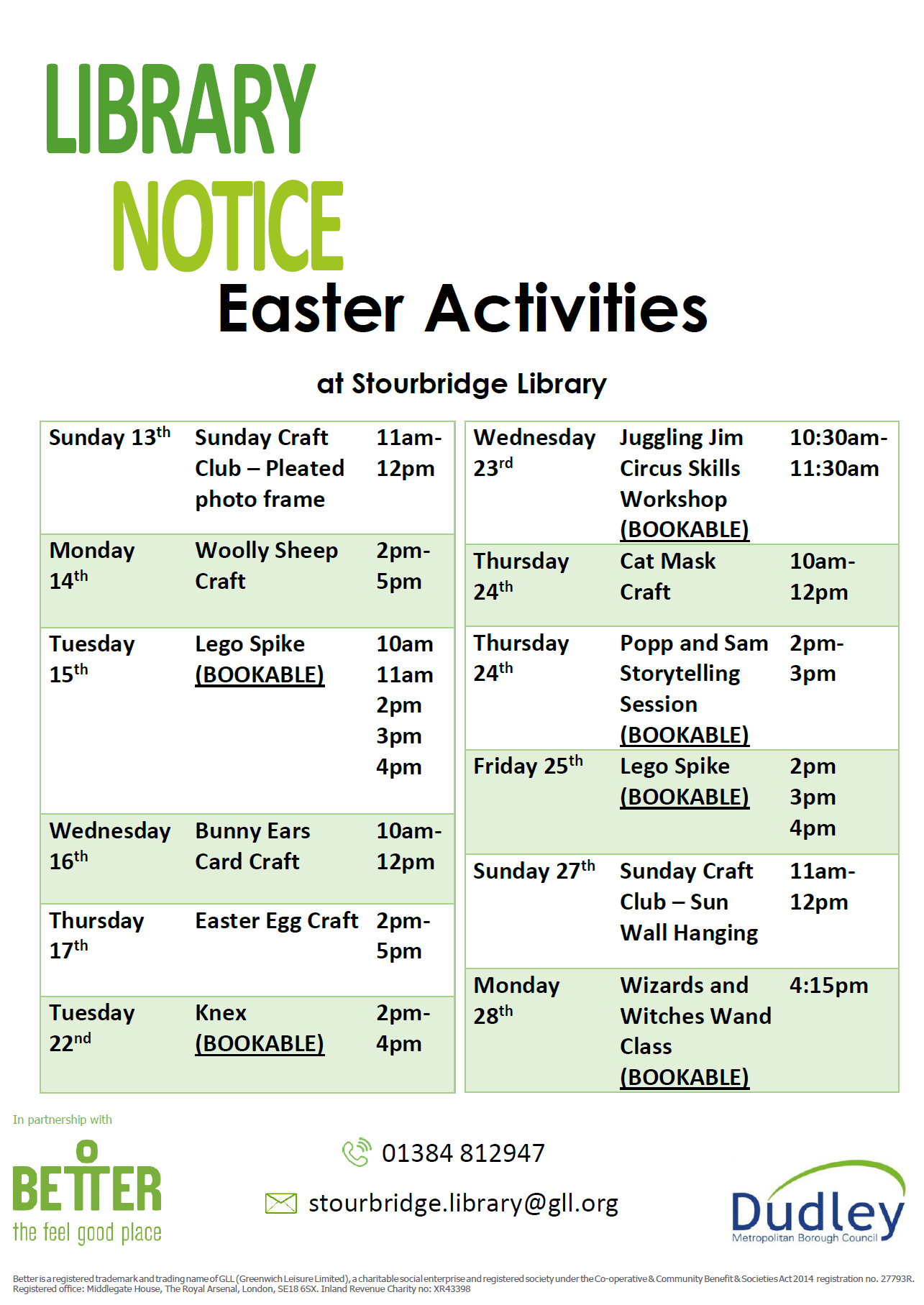 FREE Children's activities at Stourbridge Library